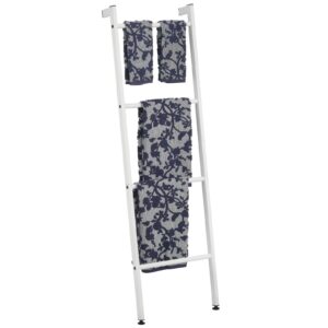 mDesign Metal Leaning Blanket and Towel Ladder - Blanket Ladder for Bedroom and Towel Ladder for Bathroom - Throw/Quilt Display Holder Rack - Nursery Wall Ladder - Blanket Ladder Decor - White