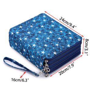 BTSKY Colored Pencil Case- 160 Slots Pencil Holder Pen Bag Large Capacity Pencil Organizer with Handle Strap Handy Colored Pencil Box with Printing Pattern Blue Star