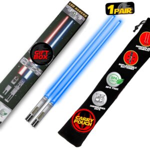 LIGHTSABER CHOPSTICKS LIGHT UP STAR WARS LED Glowing Light Saber Chop Sticks REUSABLE Sushi Lightup Sabers - Removable Handle Dishwasher Safe - Premium GIFT BOX & CARRY CASE Included - BLUE 1 PAIR