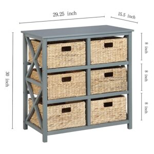 eHemco 3 Tier X-Side End Storage Cabinet with 6 Wicker Baskets, Gray