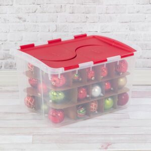 Sterilite 48 Quart Clear Stackable Holiday Christmas 45 Ornament Storage Box with Lid (6 Pack)