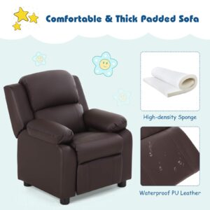 HONEY JOY Kids Recliner, 2-in-1 Toddler Lounge Chair with Armrest Storage, Adjustable Footrest & Headrest, Child-Size Kids Recliner Chair for Boys Girls 3+ Age Group (Coffee)