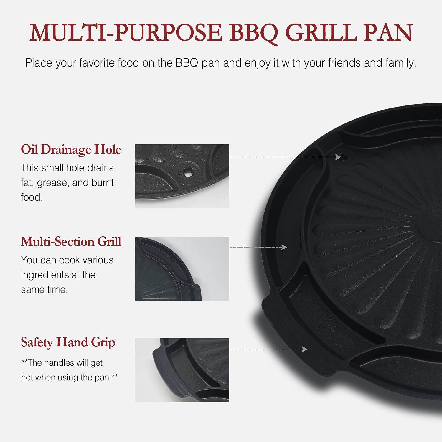 Eutuxia Master Grill Pan for Korean BBQ, 15", Stovetop Nonstick Smokeless Scratch-Resistant, Oil Draining Hole, Safety Hand Grip, For Grilling Vegetable Egg Meat Garlic Cheese Kimchi Made in Korea