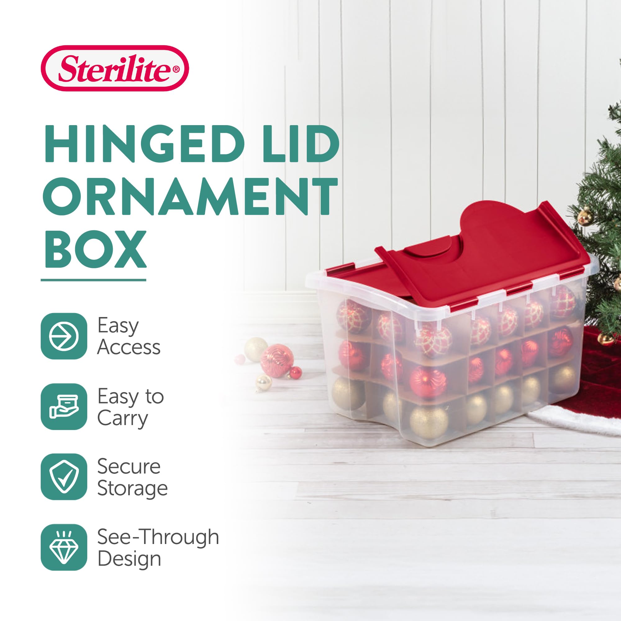 Sterilite 48 Quart Clear Stackable Holiday Christmas 45 Ornament Storage Box with Lid (6 Pack)