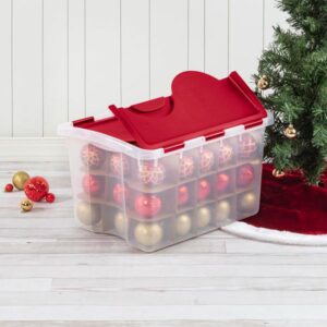 Sterilite 48 Quart Clear Stackable Holiday Christmas 45 Ornament Storage Box with Lid (6 Pack)