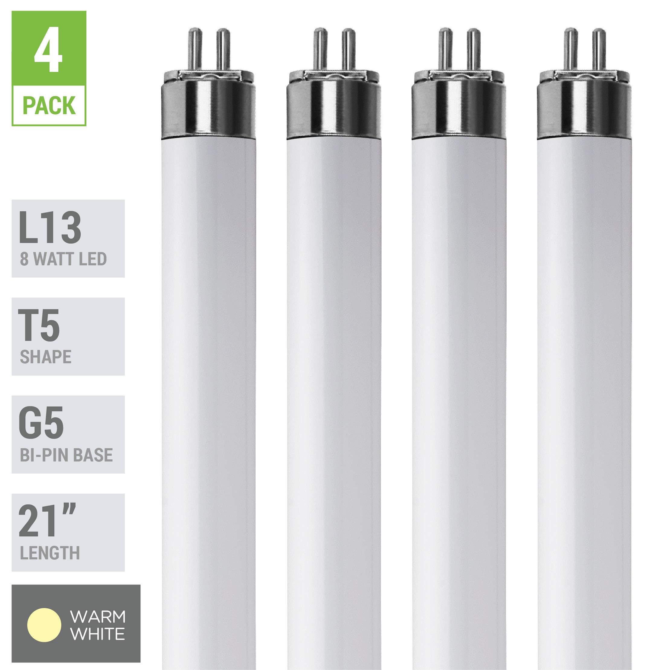 KOR (Pack of 4) LED Direct Replacement T5/WW - T5 3000K Warm White - 9 Watt - 21" - 900 Lumens - Super Long-Life Light Bulbs No Installation Needed K22119