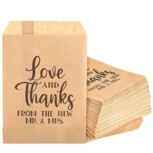 100 pack love and thanks from the new mr & mrs for wedding, party favor bags for goodie, gifts, decorations, 5x7 in