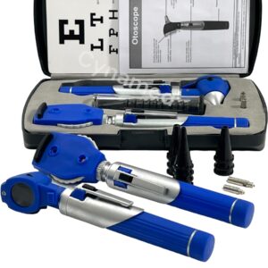 Cynamed Otoscope Set - Fiber Optic Double Handle Multi-Function Ear Scope for Ear & Eye Examination - Includes Hard Case (Blue)