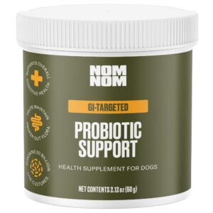 nom nom dog gi-targeted probiotic support - with prebiotic fiber, inulin, and saccharomyces boulardii - gut health dog probiotics for gastrointestinal and stomach relief (gi powder)