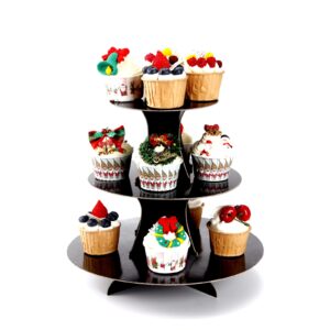 YLDW 3-Tier Cupcake Stand, Cake Stand holder, Tiered DIY Cupcake Stand Tower for Dessert Table Displays, Birthday Theme Party Favors Decoration, Floral Tea Party, 12" W x 12.8" H, Black