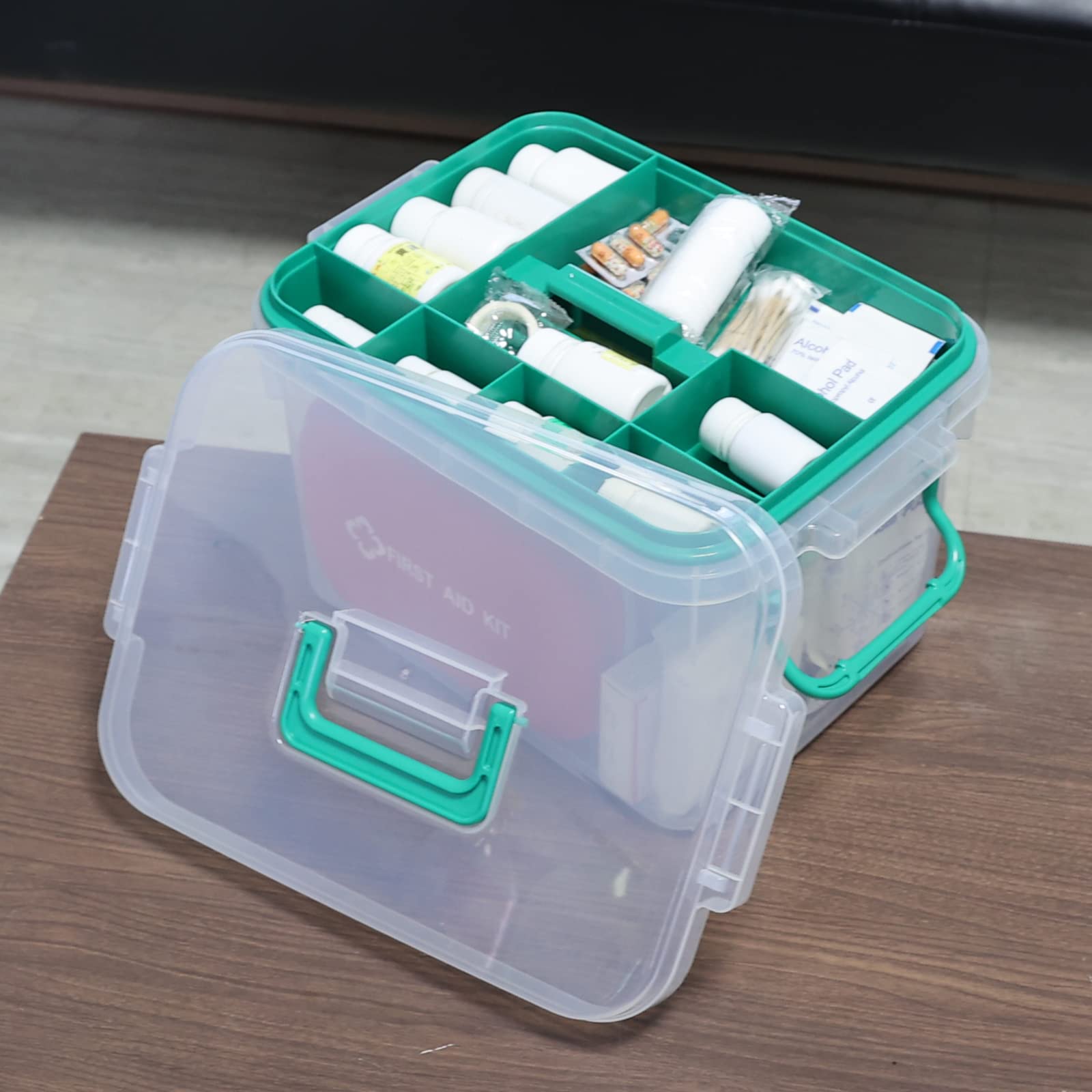 Vababa Clear First Aid Box, Plastic Storage Container with Locking Lid & Handle