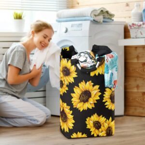 Baofu Sunflower Laundry Hamper Large Dirty Foldable Clothes Bags Waterproof Durable Lightweight Oxford Round Collapsible Storage Basket Organization with Handles for Home Bathroom Bedroom