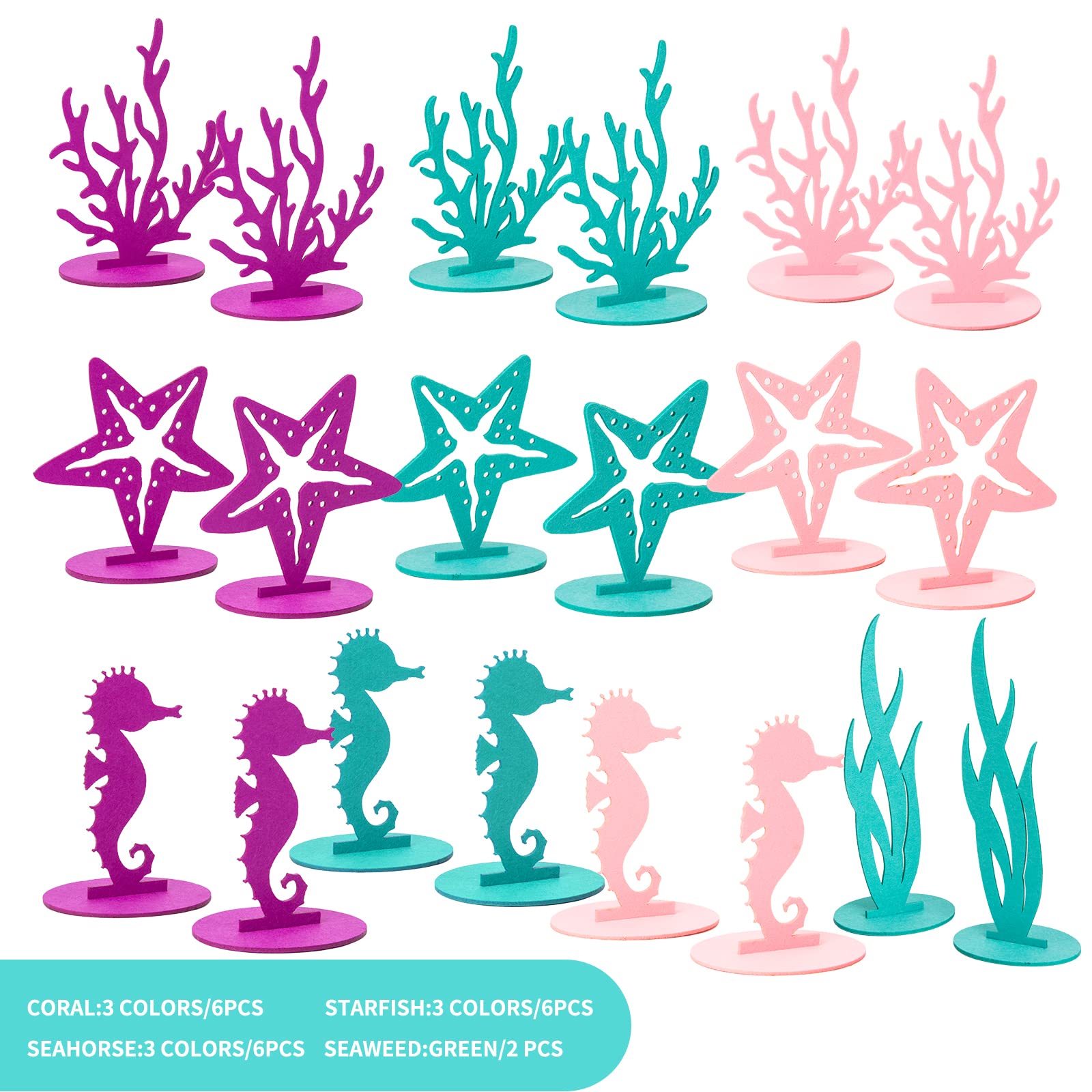 SUNBEAUTY 20Pcs Mermaid Party Decoration DIY Felt Table Centerpiece Under The Sea Baby Shower Little Mermaid Girl Birthday Party Supplies