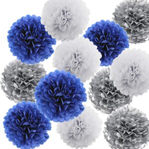 heartfeel 12pcs 10 inch 8inch navy blue silver white outdoor decoration tissue paper pom poms party balls wedding christmas xmas decoration party girl decorations graduation bachelorette celebrate