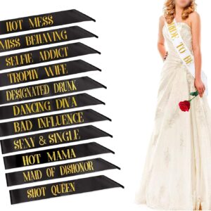 PHOGARY Bachelorette Sashes for Bridal Party (12 pack) - 11 Black Team Bride Sashes with 1 White Bride to Be Sash