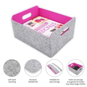 Welaxy storage baskets Felt Foldable Storage bin Shelf Bins Fabric Organizer box for cables Toys Books Clothes Home Office dorm Closet Nursery Laundry organise (hot pink)