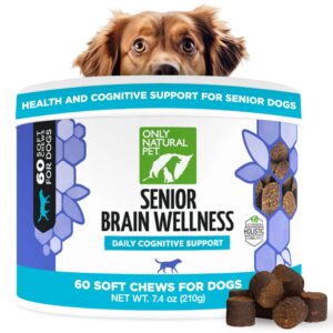 only natural pet senior brain wellness dog chews - soft dog chews for senior dogs, small, medium & large breeds, toothless & geriatric dogs, chicken & bacon flavor dog snacks, baked treats - 60 count