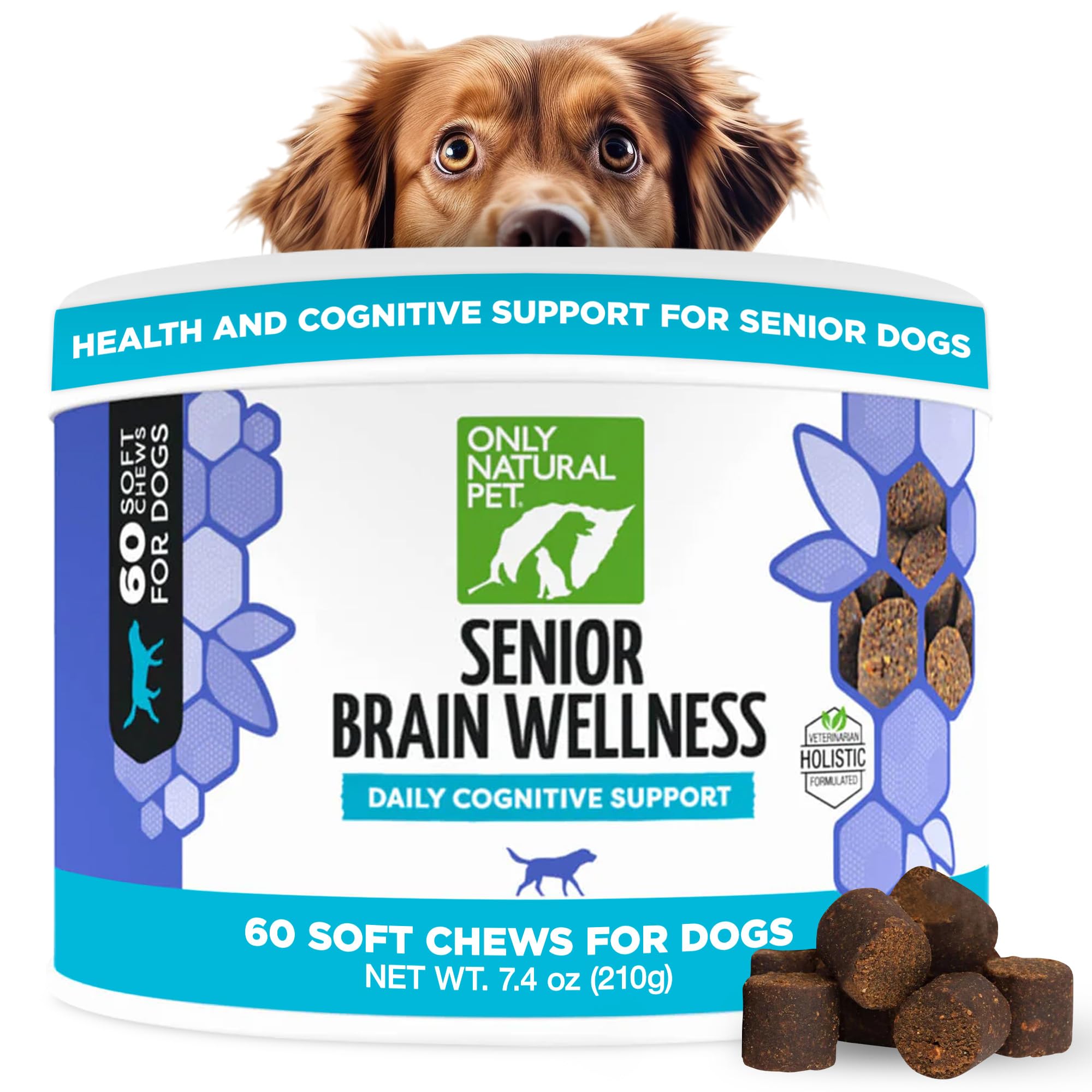 ONLY NATURAL PET Senior Brain Wellness Dog Chews - Soft Dog Chews for Senior Dogs, Small, Medium & Large Breeds, Toothless & Geriatric Dogs, Chicken & Bacon Flavor Dog Snacks, Baked Treats - 60 Count