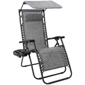 flamaker zero gravity chair with canopy outdoor lounge chair folding patio recliners adjustable lawn lounge chair with pillow for poolside, yard and camping (grey)