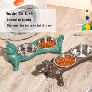 Sungmor Raised Bowls for Cats - Heavy Duty Non Slip Cast Iron Stands & 2 Stainless Steel Food Dish & Water Bowls - Great Pet Cats Feeder - Feeding & Watering Station Pet Supplies - 15.2x6.7x5.9 Inch