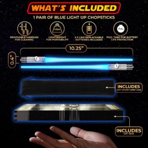 LIGHTSABER CHOPSTICKS LIGHT UP STAR WARS LED Glowing Light Saber Chop Sticks REUSABLE Sushi Lightup Sabers - Removable Handle Dishwasher Safe - Premium GIFT BOX & CARRY CASE Included - BLUE 1 PAIR