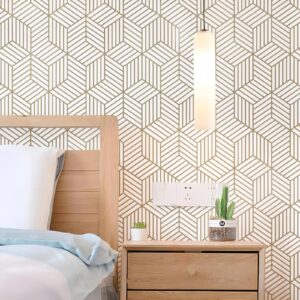 WENMER 17.71 Inchx118 Inch Geometric Hexagon Wallpaper Peel and Stick Wallpaper Removable Self Adhesive Wallpaper Vinyl Film Shelf Paper & Drawer Liner Roll for Home Use