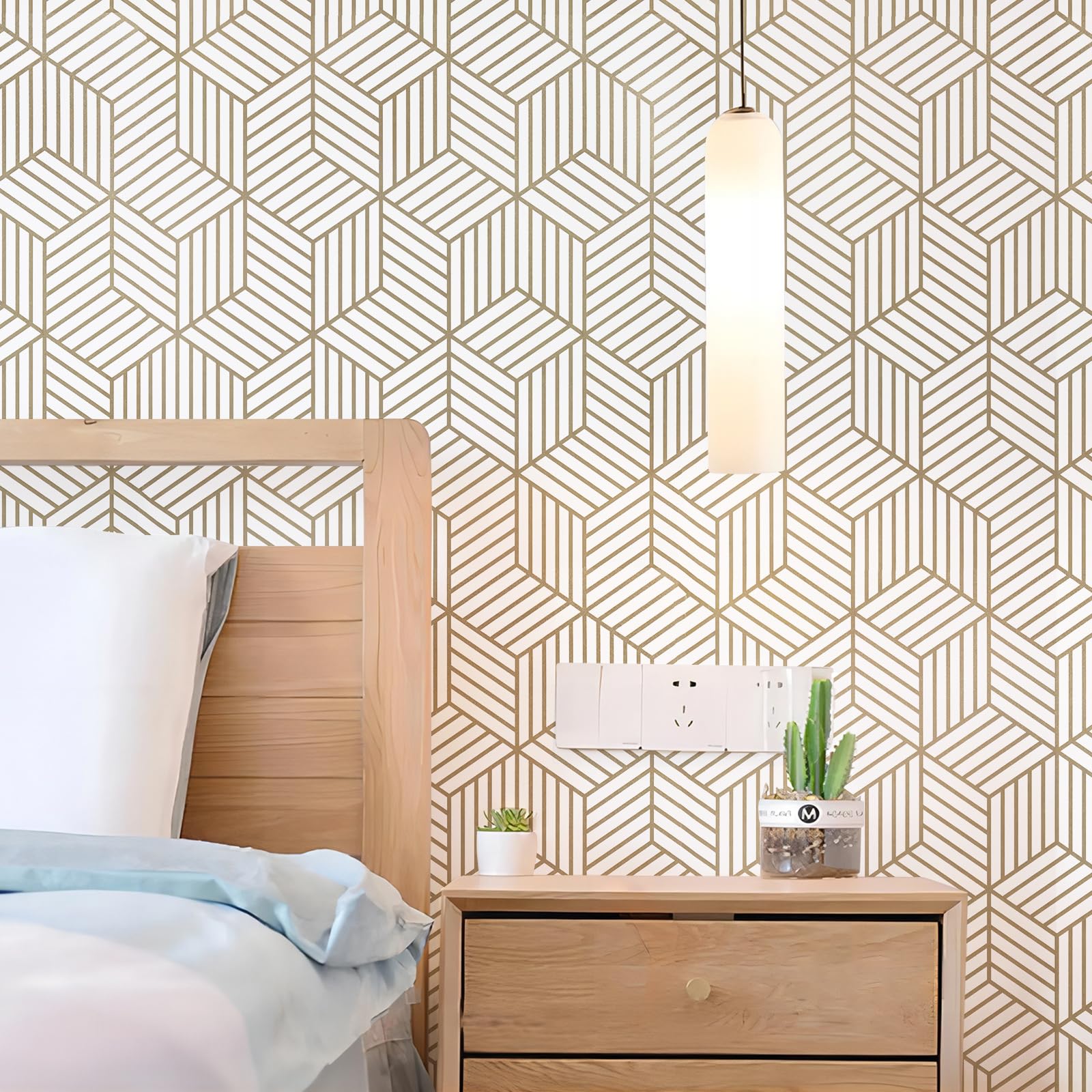 WENMER 17.71 Inchx118 Inch Geometric Hexagon Wallpaper Peel and Stick Wallpaper Removable Self Adhesive Wallpaper Vinyl Film Shelf Paper & Drawer Liner Roll for Home Use