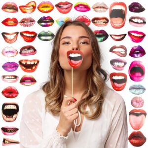 auear, 40 pack party photo booth props funny lips mouth selfie props accessories with stick for christmas birthday wedding graduation party and halloween