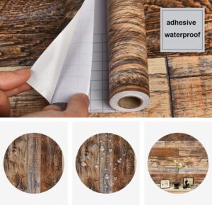 WENMER 17.71" x 118" Brown Wood Wallpaper Peel and Stick Shiplap Self Adhesive Contact Paper for Cabinet Countertop Shelf Drawer Wall Door