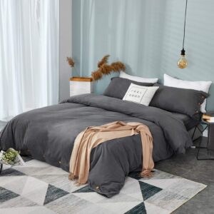 argstar 2 pieces button duvet cover twin size, dark grey duvet cover set with button closure, washed microfiber soft & easy care bedding comforter cover with ties (1 gray duvet cover, 1 pillowcase)