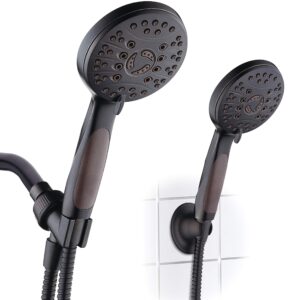 aquaspa high pressure 6-setting luxury handheld shower head with extra wall bracket, oil rubbed bronze finish