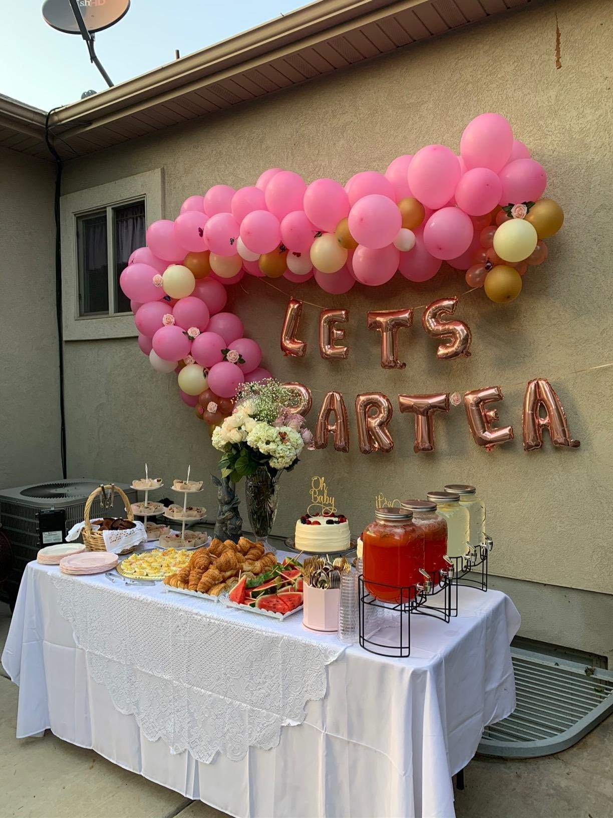 LaVenty LET'S PAR TEA Balloons Tea Party Birthday Banner Tea Party Decorations Lets Par-Tea Party Decor Par Tea Baby Shower Par Tea First Birthday Decoration Flower Garland (Floral Banner)