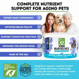 ONLY NATURAL PET Senior Brain Wellness Dog Chews - Soft Dog Chews for Senior Dogs, Small, Medium & Large Breeds, Toothless & Geriatric Dogs, Chicken & Bacon Flavor Dog Snacks, Baked Treats - 60 Count