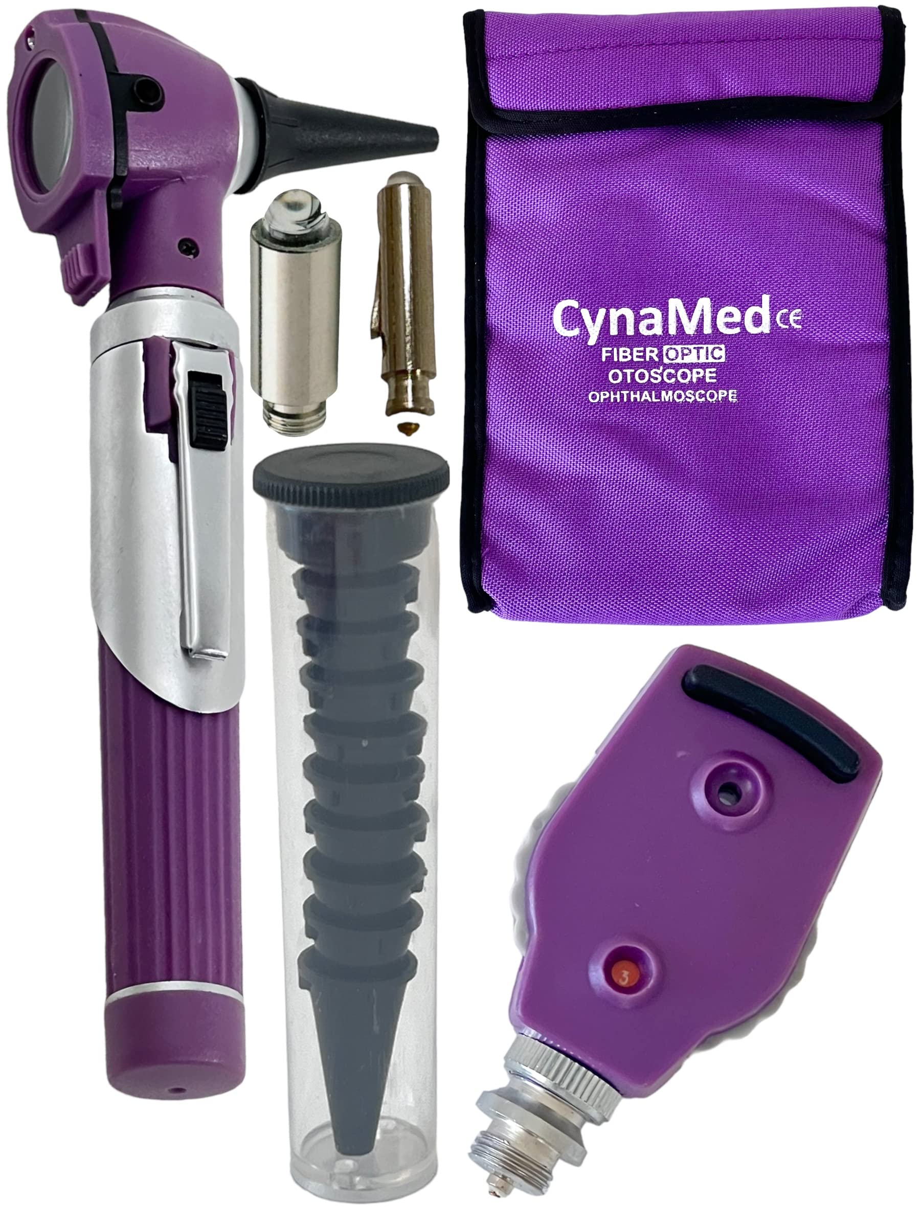 Cynamed Otoscope - Ear Scope with Light, Ear Infection Detector, Both Adult and Pediatric Disposable Specula Tips (Purple)