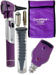 cynamed otoscope - ear scope with light, ear infection detector, both adult and pediatric disposable specula tips (purple)