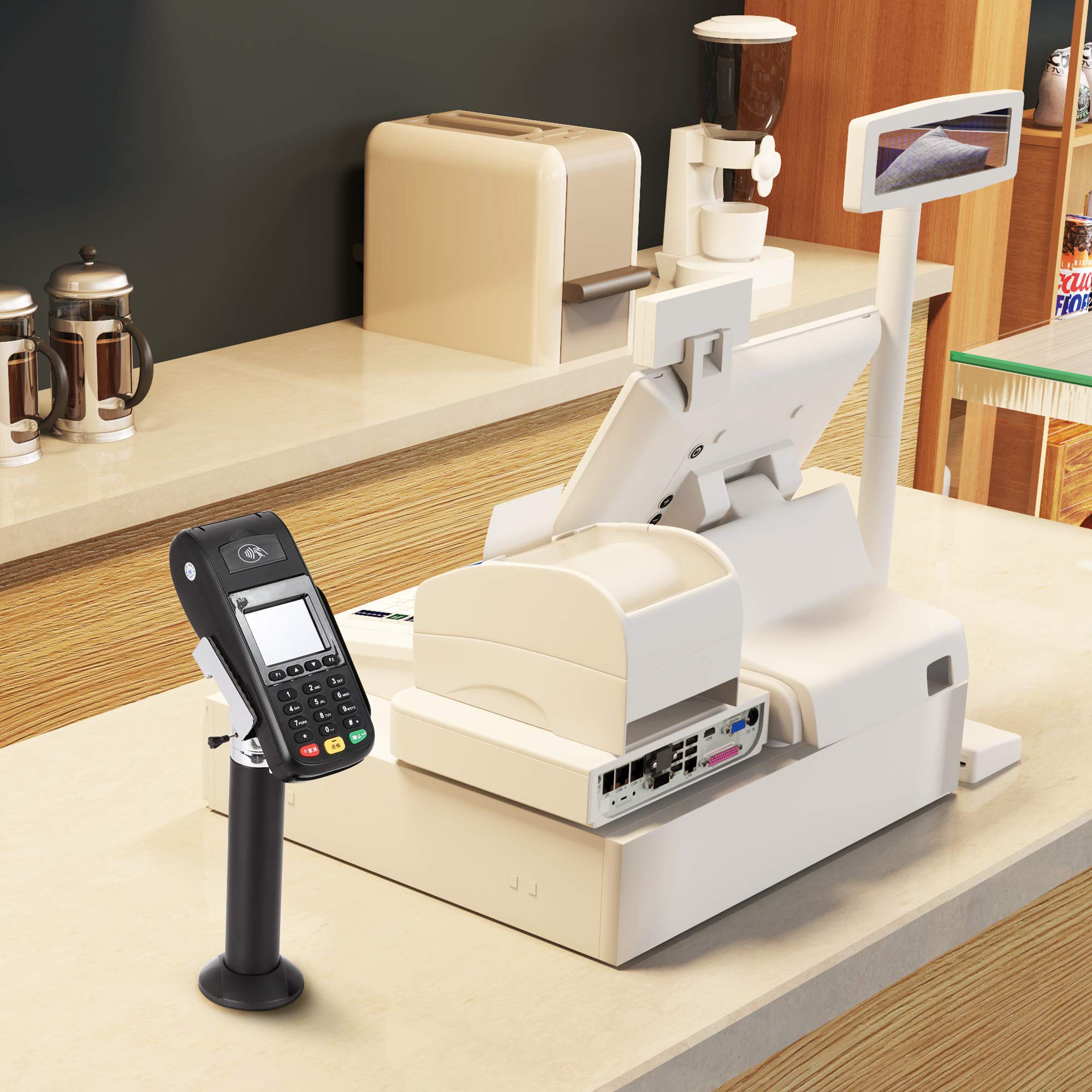 Mount-It! Universal Credit Card POS Terminal Stand for VeriFone Ingenico First Data Card Readers | Adjustable Clamp Width with Tilt, Swivel | Adhesive or Bolt Down Installation