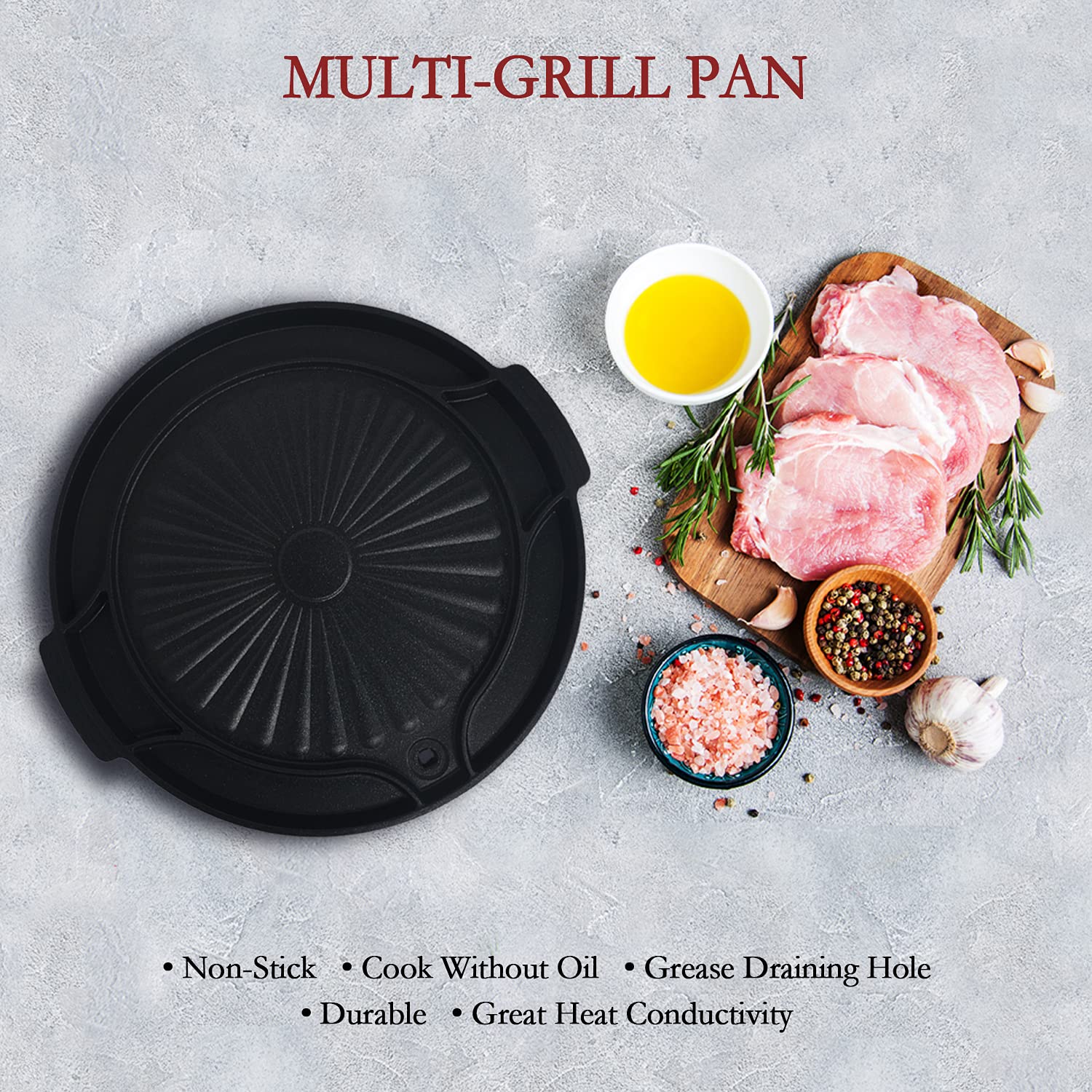 Eutuxia Master Grill Pan for Korean BBQ, 15", Stovetop Nonstick Smokeless Scratch-Resistant, Oil Draining Hole, Safety Hand Grip, For Grilling Vegetable Egg Meat Garlic Cheese Kimchi Made in Korea