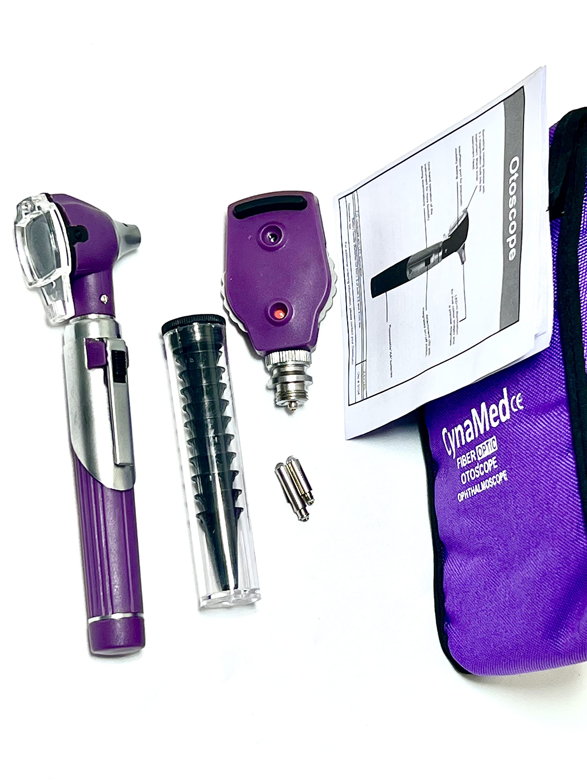 Cynamed Otoscope - Ear Scope with Light, Ear Infection Detector, Both Adult and Pediatric Disposable Specula Tips (Purple)