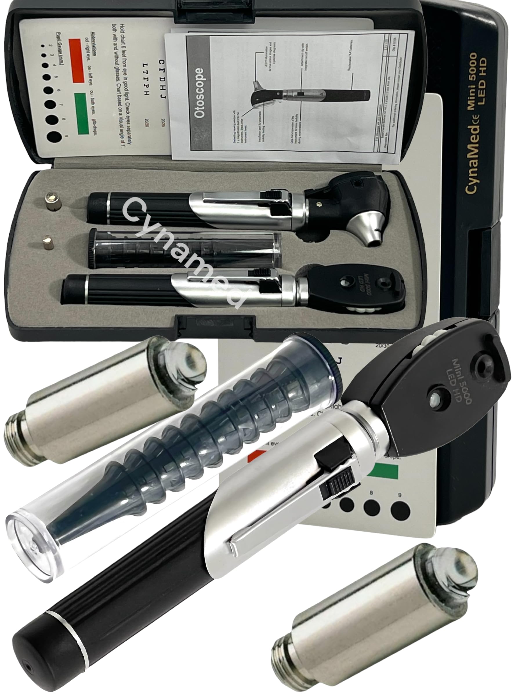 Cynamed - Diagnostix Bright White Led Otoscope Set with Accessories-Multi-Function Otoscope Student Set-Hard Case