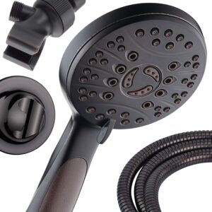 AquaSpa High Pressure 6-Setting Luxury Handheld Shower Head with Extra Wall Bracket, Oil Rubbed Bronze Finish