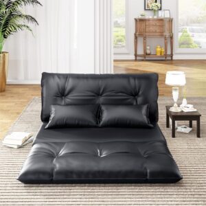 floor sofa, merax foldable lazy sofa sleeper bed with 2 pillows, adjustable lounge sofa gaming sofa floor couches 5-position for bedroom, living room, and balcony, black