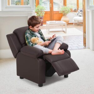 HONEY JOY Kids Recliner, 2-in-1 Toddler Lounge Chair with Armrest Storage, Adjustable Footrest & Headrest, Child-Size Kids Recliner Chair for Boys Girls 3+ Age Group (Coffee)