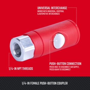 CRAFTSMAN Push Button Coupler, Female, 1/4-in NPT Industrial and Automotive Plug Compatibile, Quick-Disconnect