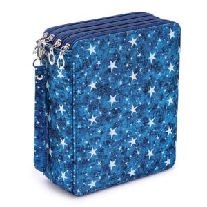 btsky colored pencil case- 160 slots pencil holder pen bag large capacity pencil organizer with handle strap handy colored pencil box with printing pattern blue star