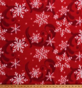 fleece snowflakes snow swirls on red winter christmas holiday fleece fabric print by the yard (a340.12)