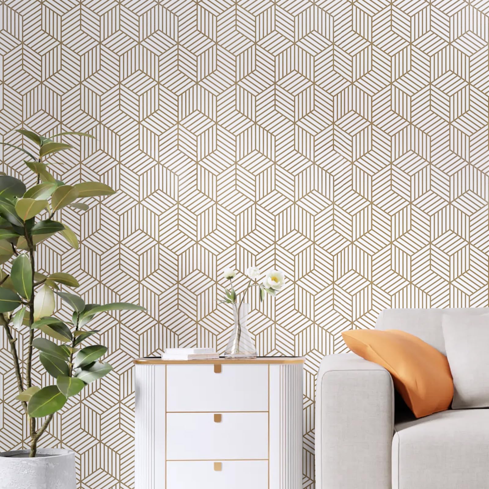 WENMER 17.71 Inchx118 Inch Geometric Hexagon Wallpaper Peel and Stick Wallpaper Removable Self Adhesive Wallpaper Vinyl Film Shelf Paper & Drawer Liner Roll for Home Use