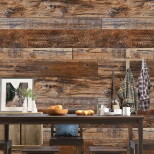 WENMER 17.71" x 118" Brown Wood Wallpaper Peel and Stick Shiplap Self Adhesive Contact Paper for Cabinet Countertop Shelf Drawer Wall Door