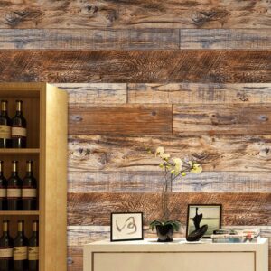 WENMER 17.71" x 118" Brown Wood Wallpaper Peel and Stick Shiplap Self Adhesive Contact Paper for Cabinet Countertop Shelf Drawer Wall Door