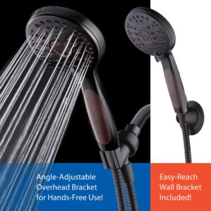 AquaSpa High Pressure 6-Setting Luxury Handheld Shower Head with Extra Wall Bracket, Oil Rubbed Bronze Finish