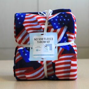 patriotic american flags anti-pill premium no-sew throw fleece fabric kit (50x60)